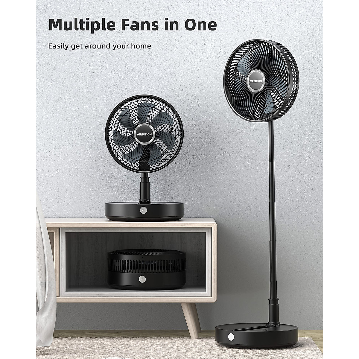 12” Battery Powered Table Fan, 10800mAh Foldaway Fan with Remote Control Night Light Timer, Portable Oscillating Fan for Home, Camping, Travel, Hurricane