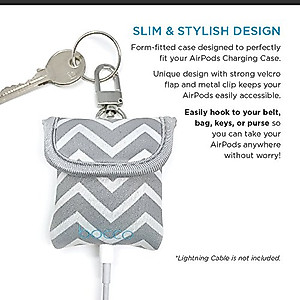 AirPods Carrying Case with Keychain, Soft Neoprene Earbud Holder, Compact Earphones Sleeve for Apple Headphones, Grey Chevron