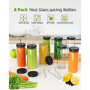 Cold Press Juicer with 8 Juice Bottles - Masticating Juicer Machines for Fruits and Veggies, 4.25" Large Feed Chute, Easy to Clean