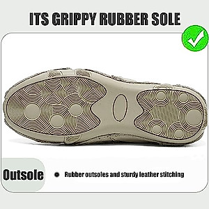 Boxpopla Women's Leather Outdoor Mesh Trail Shoes for Hiking & Walking Unisex Non-Slip Slip On Lightweight Sneakers Breathable Comfort Soft Summer Sports Driving Shoes (Beige,14)