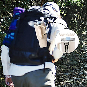 OLNIEZZL Water Bottle Carrier Bag Compatible with Stanley 30 40oz Tumbler with Handle, Water Bottle Holder with Adjustable Shoulder Strap for Travel Hiking (Cream)