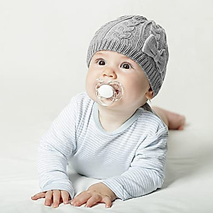 SATINIOR 3 Pieces Fleece Lined Baby Beanie Hat with Bow, Infant Newborn Toddler Kids Winter Warm Knit Cap for Boys Girls (Beige, Pink, Grey,0-6 Months)