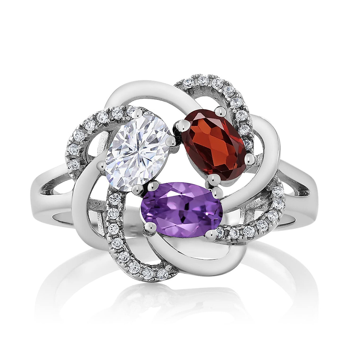 Gem Stone King 925 Sterling Silver Promise Customized and Personalized Build Your Own 3 Birthstone For He Engagement Flower Blossom Ring For Women (Size 8)