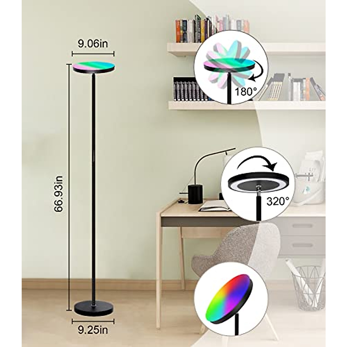 Hyskostar 2 Side Lighting Led Floor Lamp with Remote & Touch Control 24 W 1000LM, Dimmable 3 Color Temperatures,Tall Standing RGB Floor Lamps for Living Room,Bedroom
