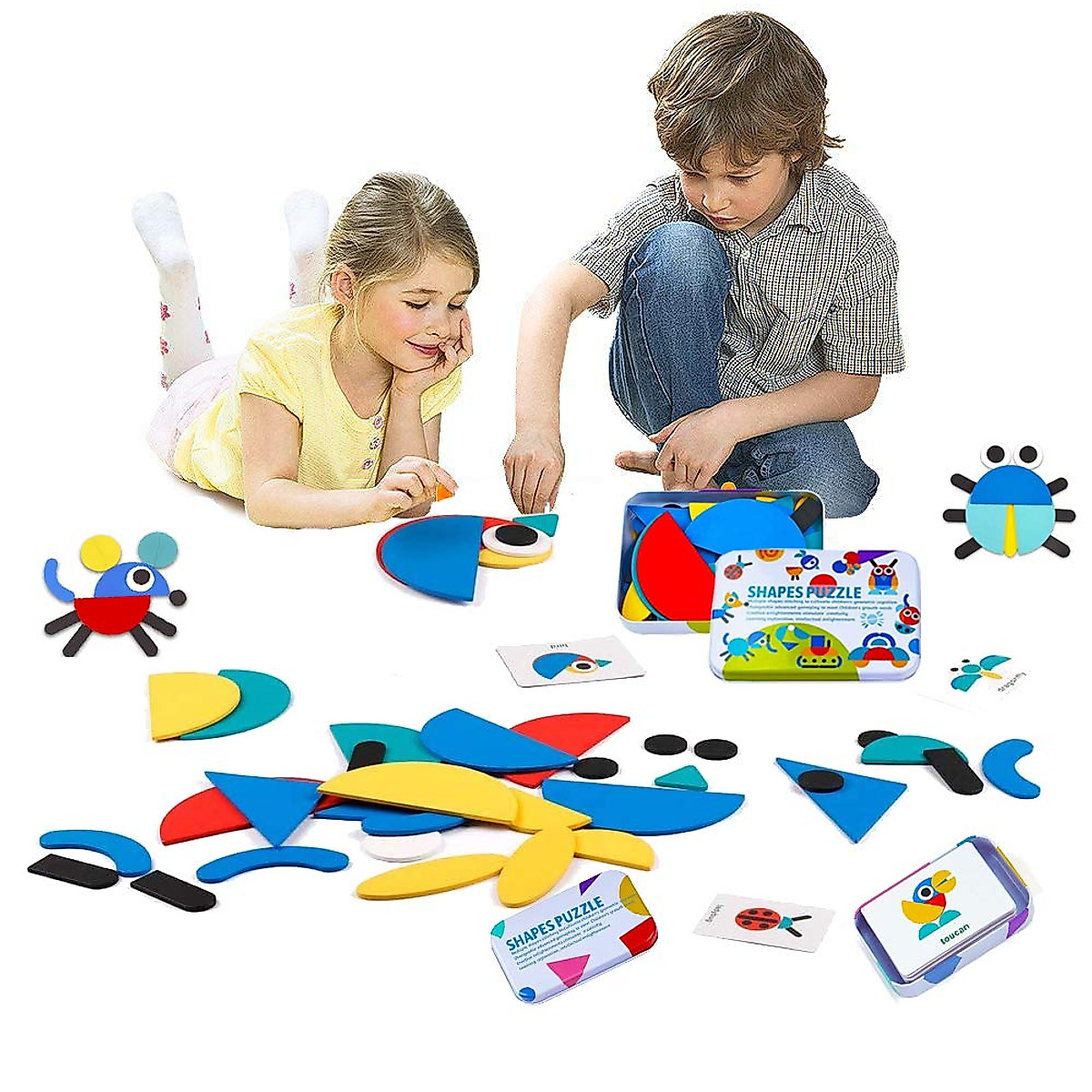 Shape Puzzle - Animals Jigsaw Puzzle Sorting and Stacking Games Montessori Educational STEM Toys for Toddlers Kids Boys Girls Age Over 3 Years Old (36 Shape Pieces & 60 Design Cards)