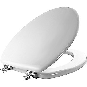 MAYFAIR 1844CP 000 Toilet Seat with Chrome Hinges will Never Come Loose, ELONGATE , White