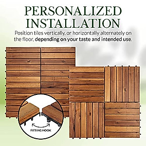 Acacia Wood Interlocking Deck Tiles for Outdoor/Indoor - (Pack of 10) 12"x12" All Weather Balcony Flooring - Snap Click Together Patio Tiles - Portable Waterproof Dance Floor Covering, Outside Walkway