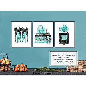 Glam Wall Decor - Designer Perfume, Shoes, Handbags - High Fashion Design Gift for Fashionista - Luxury Couture Wall Art Poster Picture Print Set for Women, Teens, Girls Bedroom