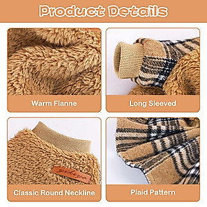 Kosiyi Dog Clothes for Small Dogs Girl Winter Dog Sweater Dress, Warm Fleece Princess Plaid Dog Sweater for Small Dogs Girl Boy, Shih Tzu Pet Festival Outfits Apparel, M, Khaki