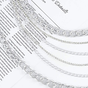 Reetan Sparkly Rhinestone Chain Belt Layered Boho Waist Chain Rave Belly Chain Nightclub Body Jewelry Accessories for Women (Silver)