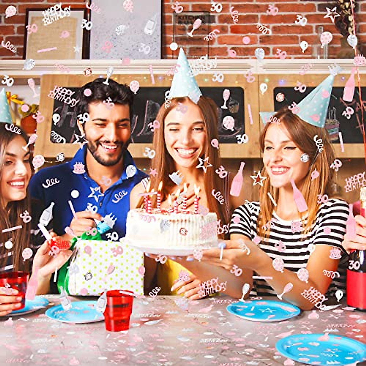 3000 PCS Rose Gold Silver 30th Happy Birthday Confetti Decorations with Diamonds Rose Gold 30th Birthday Party Table Decor Metallic Foil Confetti Scatter for Men Women Birthday Anniversary Party DIY
