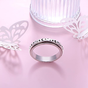 S925 Sterling Silver Spinner Fidget Anxiety Worry Relieving Boredom ADHD Autism Band Rings Moon Stars Spin
