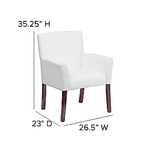 Flash Furniture Taylor White LeatherSoft Executive Side Reception Chair with Mahogany Legs