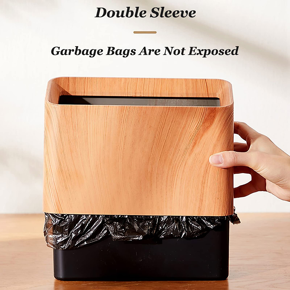 Aiabaleaft Plastic Mini Desktop Trash Can, Simulated Wood Grain Wastebasket, Uncovered Retro Waste Basket, Desktop Trash Can for Kitchens,offices, Living Room, Makeup table Etc (Raw Wood Color)