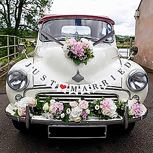 Just Married Car Decorations, JUST MARRIED Banner Wedding Bunting, Mr and Mrs Balloons, White Wedding Balloons, Rustic Wedding Backdrops for reception, Photo Booth Props Bridal Shower Decoration