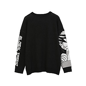 FELLVISHK Anime Girl Figure Sweater Graphic Long Sleeve Oversize Knitwear Sweatshirt Unisex 3D(Black, X-Large)