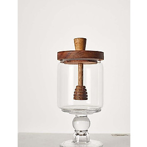 Premium 16oz Honey Jar Set with Transparent Clear Jar with Wood Lid, Glass Jar & Wooden Spoon Dipper - Perfect for Homemade Preserves and Storing Raw Honey