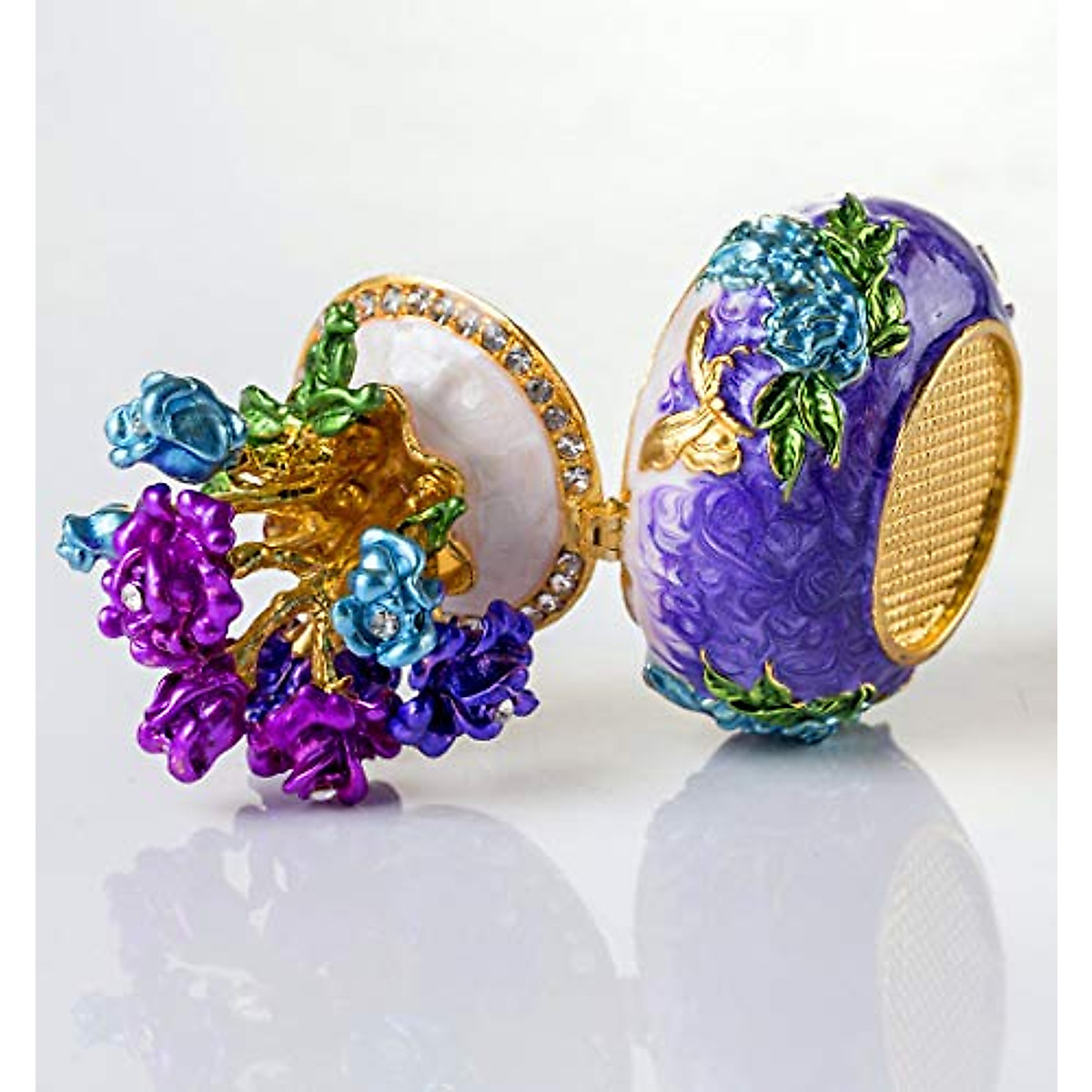 SEVENBEES Hand Painted Rose Flower Figurine Jewelry Trinket Box