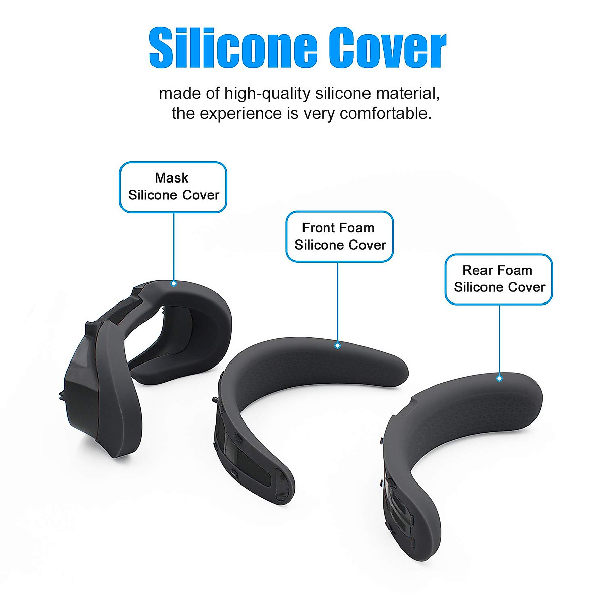 AMVR VR Mask Silicone Protective Cover & Front Foam and Rear Foam Silicone Cover Suit Set Compatible with Oculus Rift S Headset Sweatproof Waterproof Anti-Dirty Replacement Face Pads Accessories