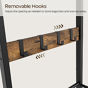 YATINEY Blanket Ladder, 5-Tier Towel Rack with 4 Removable Hooks, Wall-Leaning Blanket Holder, Decorative Display Ladder Shelf, Industrial, for Living Room, Rustic Brown and Black CJ01BR