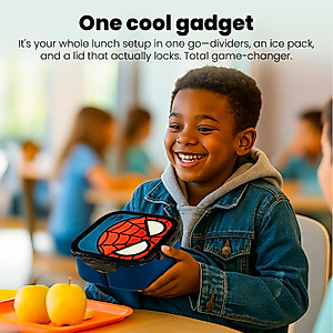 Yoobi x Marvel Spider-Man Bento Box and Ice Pack - 3 Compartment Lunch Box, Dishwasher & Microwave Safe Food & Snack Container for Kids & Adults - BPA & PVC Free, Leakproof