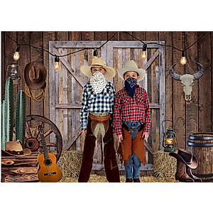 Dudaacvt 8x6FT Western Cowboy Backdrop Western Party Supplies Decorations Wild West Decor Rustic Wooden House Barn Photography Background for Boy Baby Birthday Banner D671