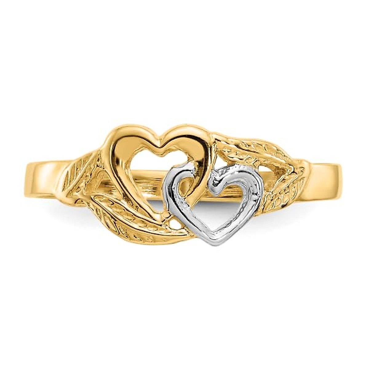 IceCarats 14K Yellow Gold White 2 Heart Love Ring size 6