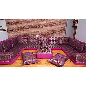 Premium U Shaped Arabic Sofa Set, Floor Cushions, Arabic Seating Floor Sofa, CNC Cutted Backrests, Moroccan Sofas, Arabic Majlis (U Sofa Only)