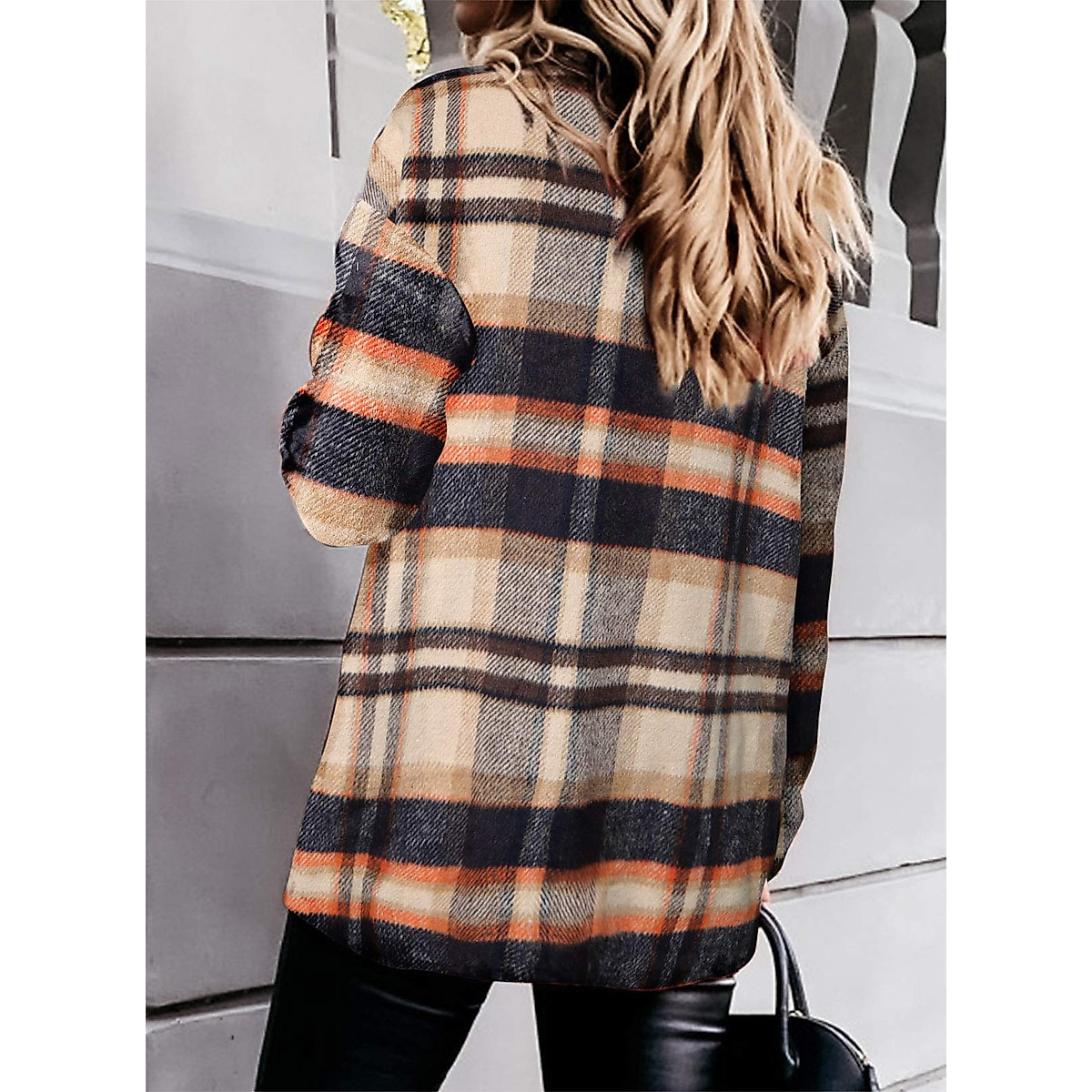 Dokotoo Women's Classic Plaid Button-Up Flannel Shirt - Long Sleeve, Soft, Loose, Office Jacket - Orange, L