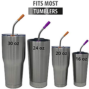 Reusable Stainless Steel Straws -(10 Pack) with Silicone Tips, Cleaning Brushes and Storage Pouch - 10.5, 8.5 inch Reuse Straight and Curved Metal Drinking Straws