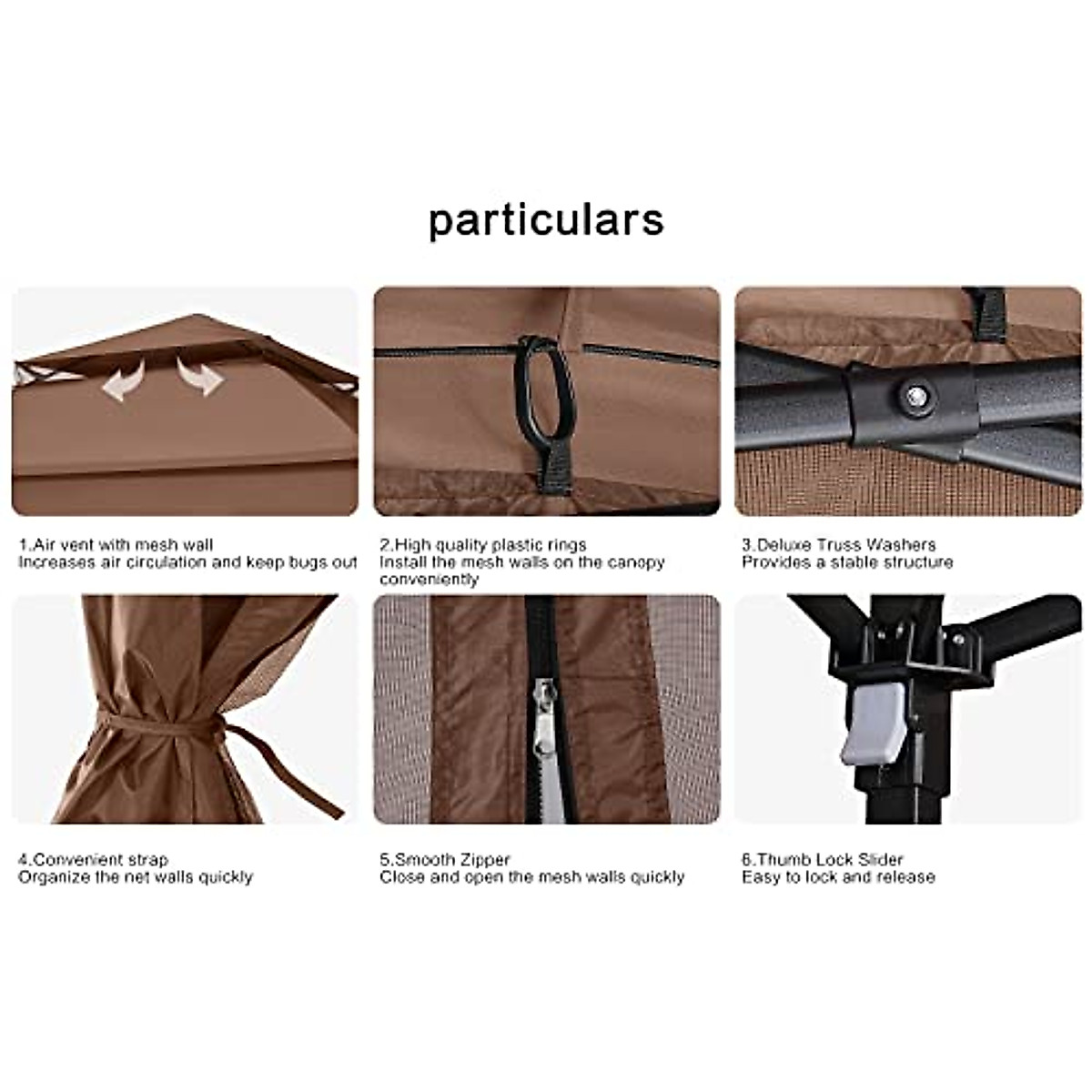 COOSHADE 11x11Ft Easy Pop Up Gazebo Tent Instant Outdoor Canopy Shelter with Mosquito Netting Walls(Brown)