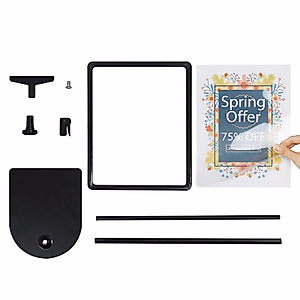 Sign Holder, Sign Stand with Adjustable Height Snap Open, Reusable Sign Holder 8.5 x 11 Inch, Sign Stands for Display Advertising Business Menu Flyer Signage, Vertical and Horizontal View Sign Holder Stand (Black, 2 Pack)