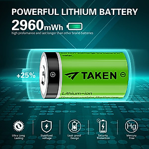 Taken 4 Pack 123 Batteries Lithium 3.7V CR123 Batteries [CAN BE RECHARGED] for Arlo Cameras (VMC3030/VMK3200/VMS3330/3430/3530), Flashlight, Microphone