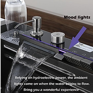 Digital Display Embossed Stainless Steel Nano Black Raindance Waterfall Drop In Sink with Pressurized Cup Washer and Two Waterfalls 29.5x18 INCH