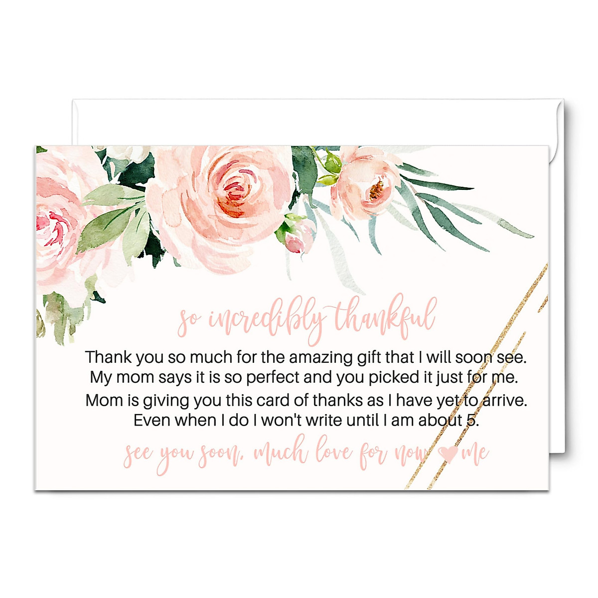 Paper Clever Party Graceful Floral Baby Shower Thank You Cards with Envelopes - 25 Pack - 4x6 Blank Notes with Prefilled Message from Baby Girl - Blush and Greenery Design
