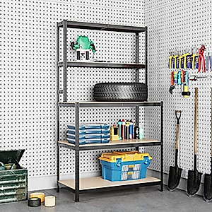 vidaXL Anthracite Work Table with Shelves - Durable Galvanized Steel and Engineered Wood Construct- Spacious, Industrial, Residential and Commercial Storage Solution