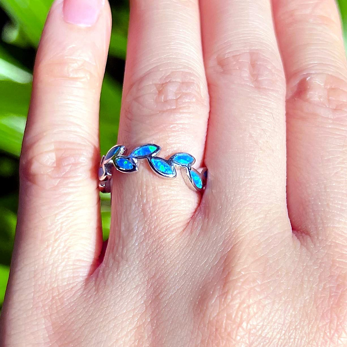 Aloha Jewelry Company Sterling Silver Opal Maile Leaf Stackable Wedding Ring Eternity Band (7)