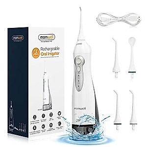 Water Flosser Cordless, Mornwell Water Flossers for Teeth - 330ML Tank and 4 Jet Tips, 3 Modes Portable Dental Oral Irrigator, Braces Care, Rechargeable Waterproof Portable Water Flosser, White