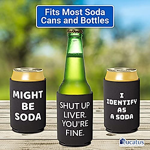 Foldable, Waterproof Soda Can Cover 3 Pack, I Identify As Soda, Shut Up Liver You're Fine, Might Be Soda. Funny Coolie Gag Gift For Men. Ideal Stocking Stuffer, White Elephant Or Party Favor