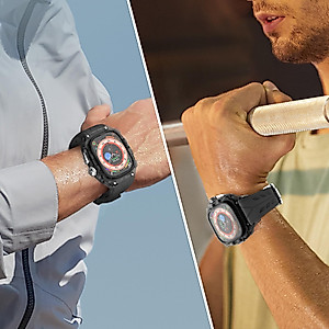 Luxury Translucent Smartwatch Case for Apple Watch Ultra 1/2 49mm, Fully Wrapped Lightweight Rugged case with Band, Silicon Strap, Stainless Steel Buttons, Protective Cover for Men/Women (Black)