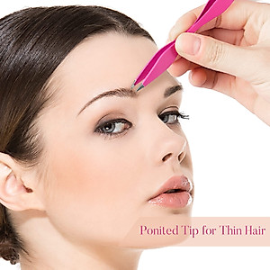 NUOMI 2 Pack Eyebrow Tweezers Double Ends Stainless Steel Tweezers Makeup Tools with Slant/Pointed Tips for Removing Facial Hair, Ingrown Hair, Pink and Black