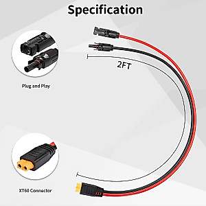 LIOFYN Solar to XT60 Connector Cable 10AWG 2FT Solar Panel Connector to XT60 Charging Cable for RV Portable Power Station Solar Panels