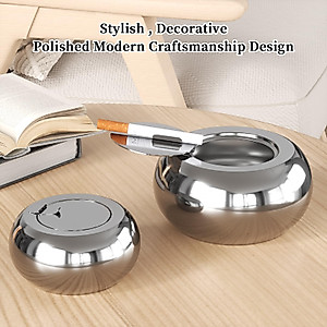 Newness Ashtray, Stainless Steel Modern Windproof Ashtray with Lid, Tabletop Cigarette Ash tray for Indoor or Outdoor Use, Large Size Ash Holder for Smokers, Desktop Smoking Ash Tray for Home