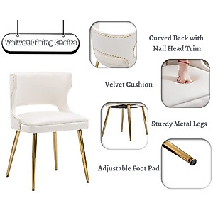 EALSON Velvet Dining Chairs Set of 2 Comfy Upholstered Dining Room Chairs with Gold Metal Legs Modern Accent Kitchen Chairs Armless Side Chairs for Living Room/Dining Room, Beige