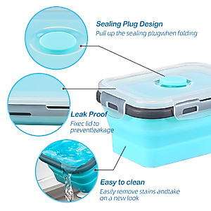 GEMLORD 10 Pieces Collapsible Food Storage Containers Foldable Silicone Lunch Containers with Airtight Lids, 5 Pcs Rectangle and 5 Pcs Round Food Bowls for Kitchen Microwave Freezer Dishwasher Safe