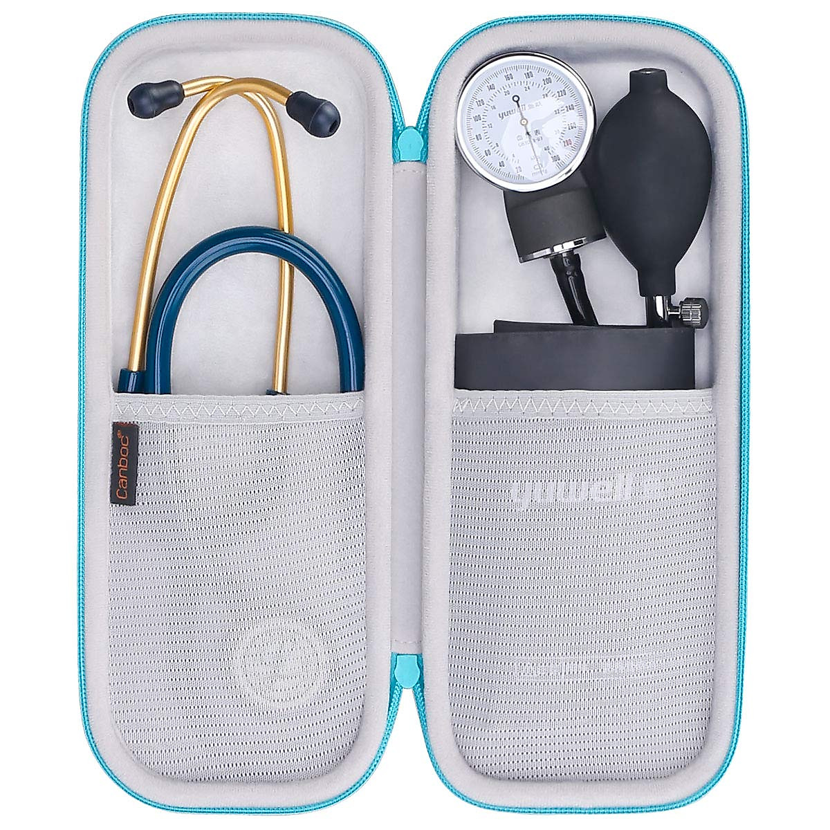 Canboc Hard Stethoscope Case for 3M Littmann Classic III, Lightweight II S.E, Cardiology IV, MDF Acoustica Stethoscope, Mesh Pocket fits Medical Scissors, Penlight, Oral Thermometer, Turquoise