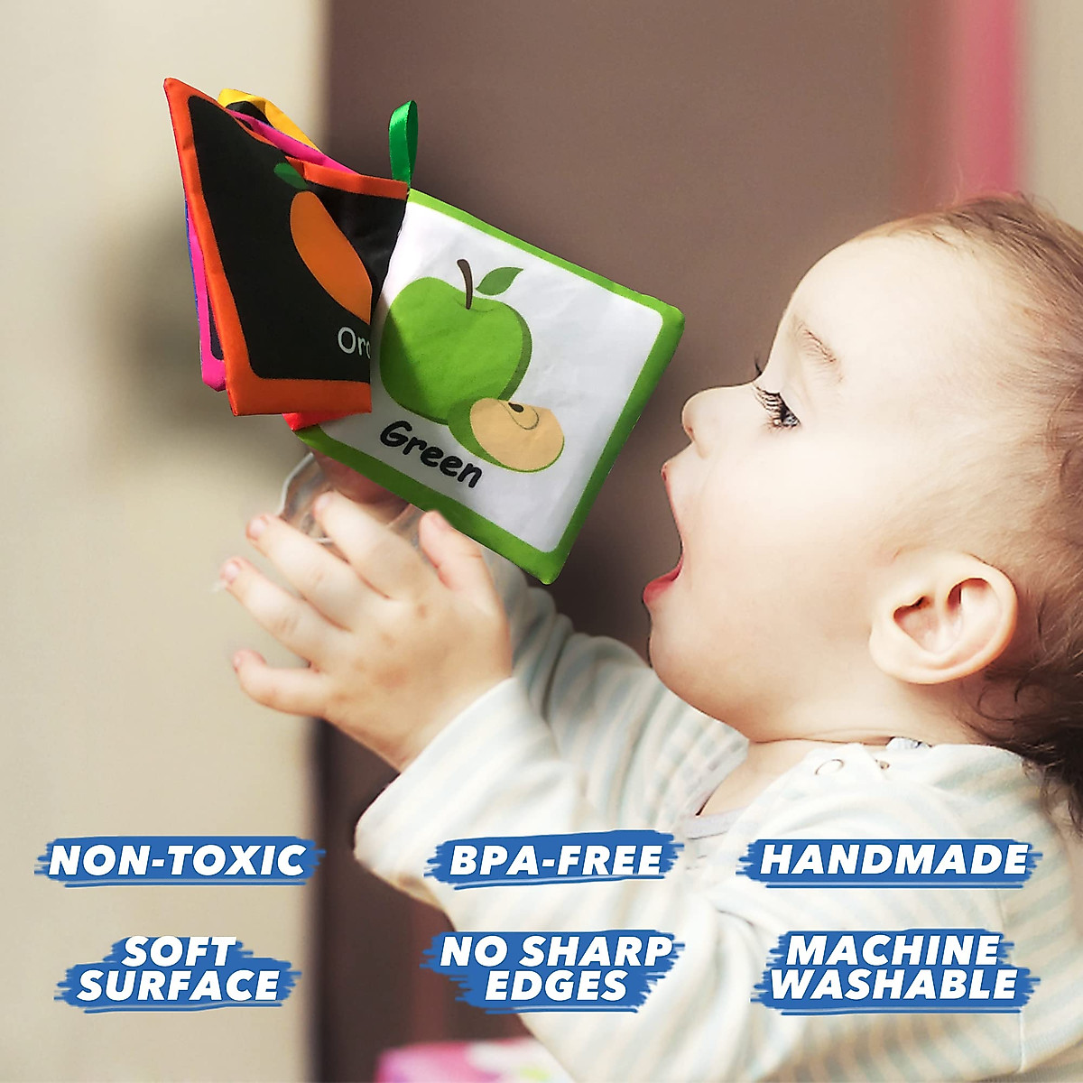 AMINFUN Soft Cloth Baby Book Toy,White Black Fabric Baby Learning Book(Pack of 4),Touch and Feel Crinkle Sound,Early Educational Toy,Gift for Babies Infants Toddlers