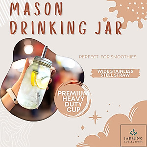 JARMING COLLECTIONS Home Glass Cups – Mason Jar Drinking Glasses - Mason Jar Cup - Glass Cup With Lids And Straws - 32oz Iced Coffee Cup – Glass Tumbler With Straw And Lid - Ice Coffee Cup (Set of 2)