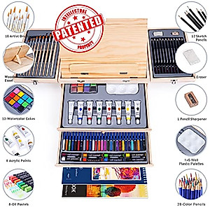 Paint Set,85 Piece Deluxe Wooden Art Set Crafts Drawing Painting Kit with Easel and 2 Drawing Pads, Creative Gift Box for Teens Adults Artist Beginners,Art Kit,Art Supplies