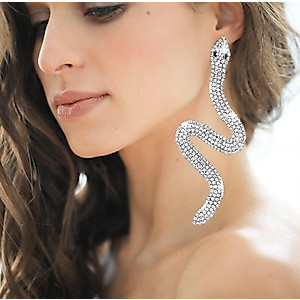 Oversized Silver Snake Earrings for Women Rhinestone Vintage Eygption Alt Gothic Punk Statement Earrings Dangling
